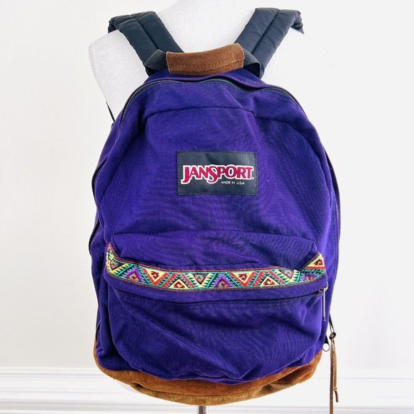 Jansport | Bags | Jansport Purple Canvas Leather Tribal Aztec Trim ...
